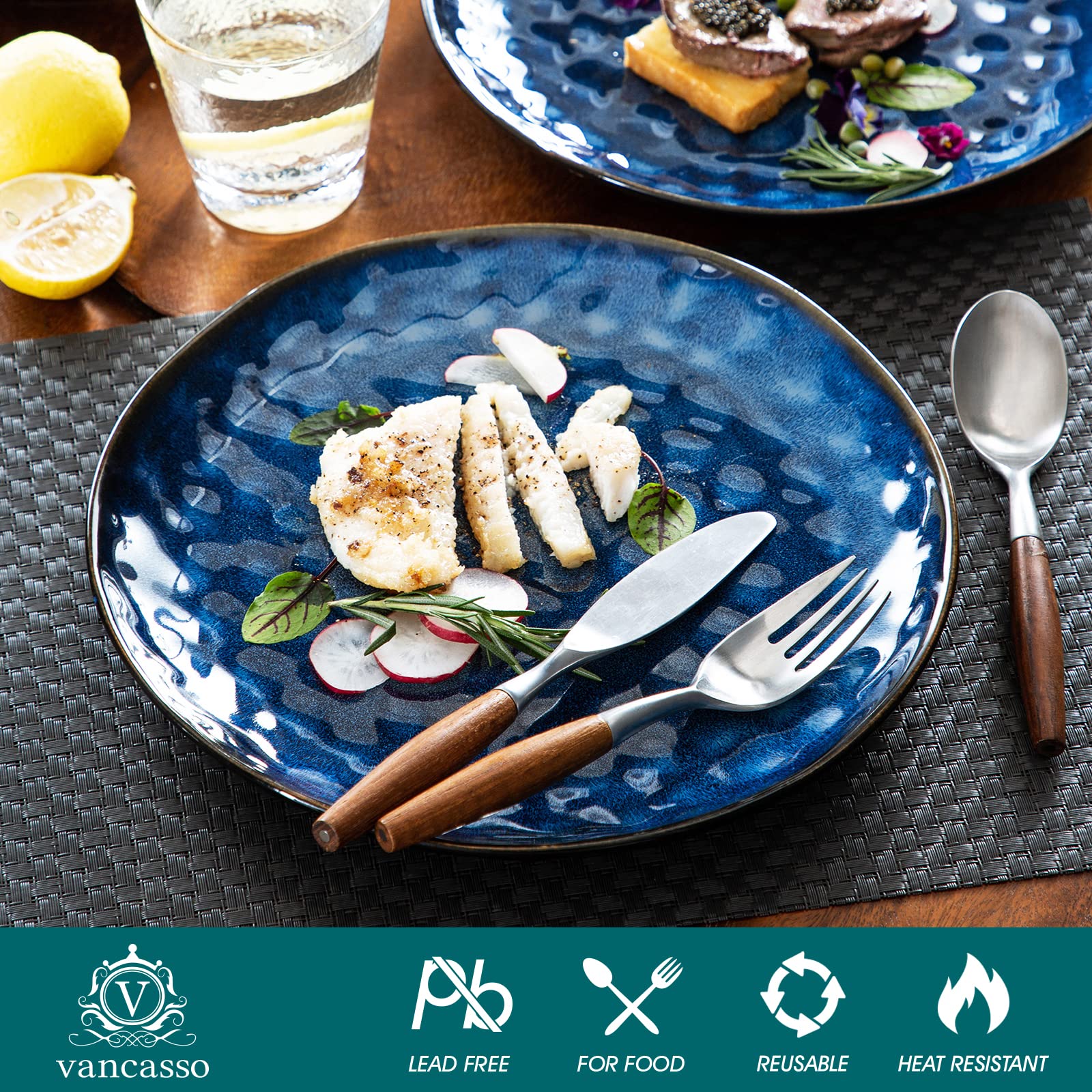 vancasso Starry Dinner Plates, 10.5 Inch Ceramic Plates, Microwave, Oven and Dishwasher Safe Plates Set of 4, Modern Dinnerware Dishes Set&Scratch Resistant-Blue