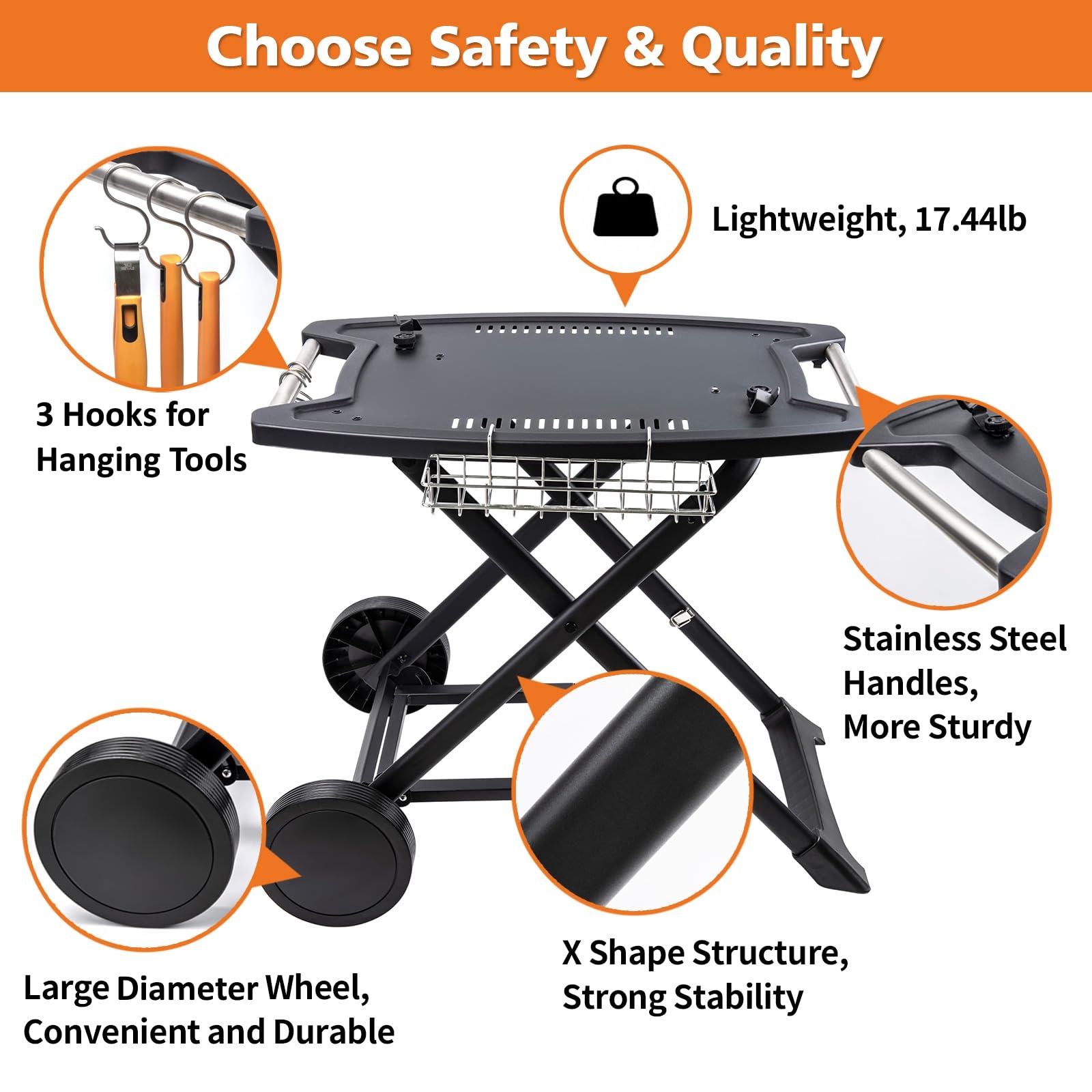Weber Q Series Portable Grill Cart - Folding Stand for Q1200, Q1000, Q2200, Q2000, Q2400 - Outdoor BBQ
