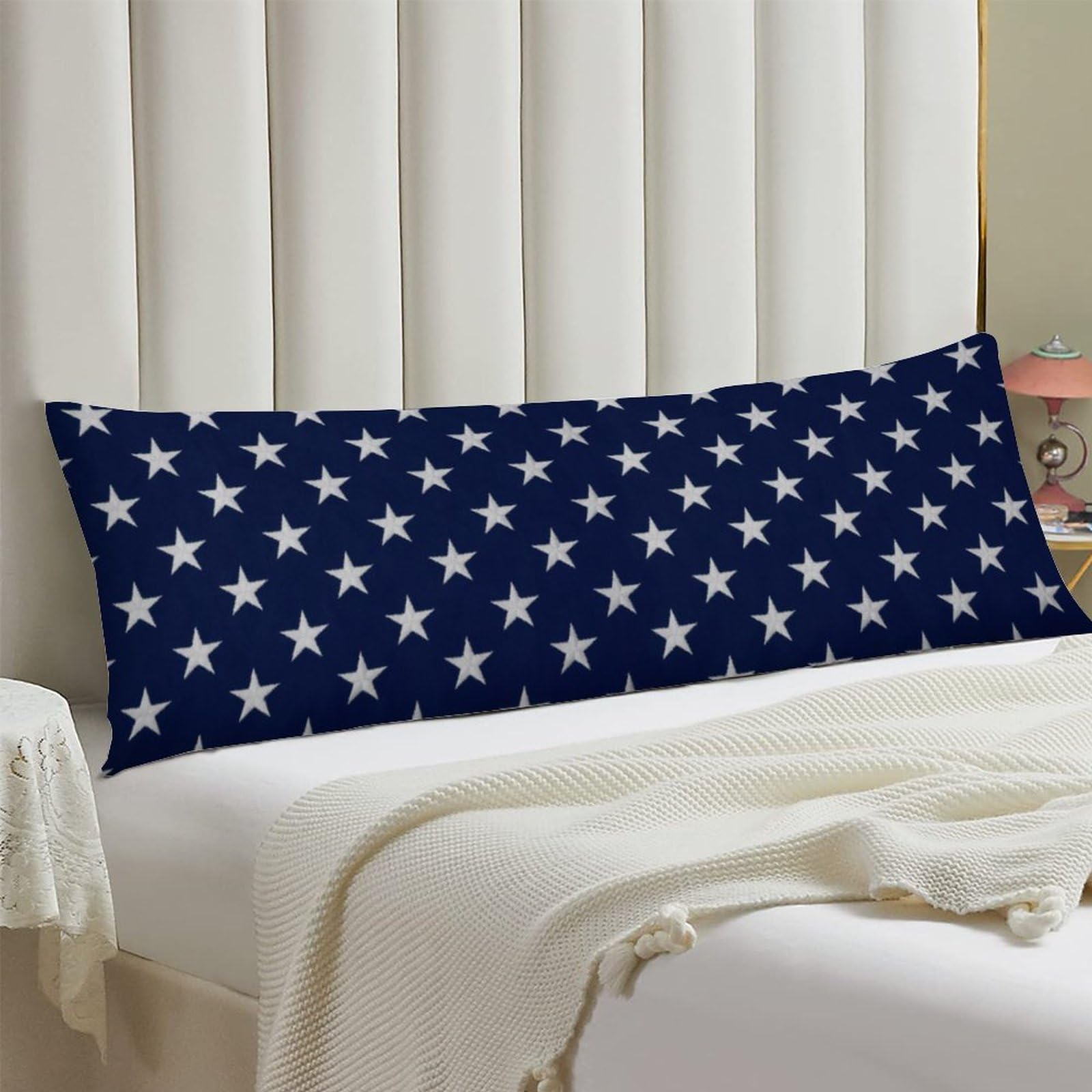 Blue Body Pillow Cover,Blue and White Stars Pattern,Farmhouse Long Pillow Case Protector with Zipper Decorative Soft Rectangle Bed Pillowcases for Bedroom,Couch,Sofa,Home Gifts 20"x54"