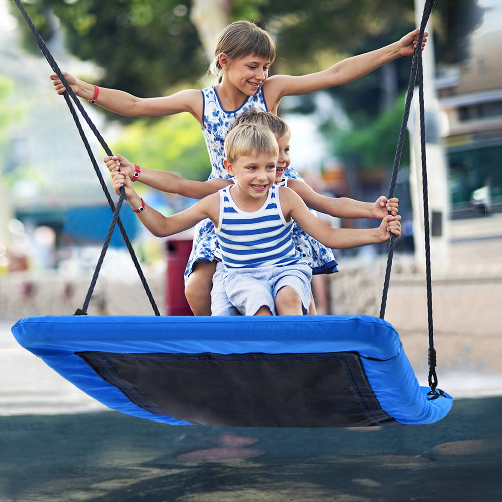 Trekassy 700lb Giant 60" Skycurve Platform Tree Swing for Kids and Adults with 2 Hanging Straps-Blue