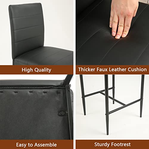 Modern Leather Bar Stools Set of 4 - Counter Height Industrial Bar Stools for Kitchen Island - High Dining Room Chairs with Soft Back Patio Furniture Chairs for Home Garden Pub Bar Backyard (Black)