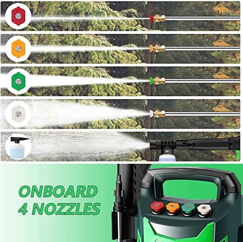 Suyncll Electric Pressure Washer - 2.2GPM Power Washers Electric Powered with 360° Spinner Wheel, 5 Quick Connect Nozzles, 500ML Foam Cannon, Total Stop System Cleans Cars/Fences/Patios, 1800W(Green)