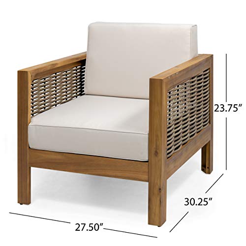 Christopher Knight Home Judith Outdoor Acacia Wood Club Chair with Wicker Accents (Set of 2), Teak Finish + Mixed Brown + Beige