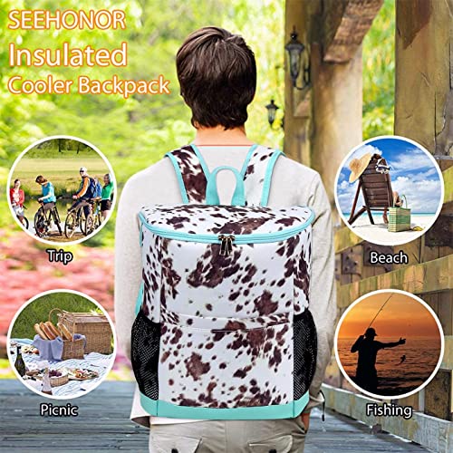 Cooler Backpack Women Cow Leak Proof Backpack Cooler Bags Lightweight Soft Lunch Backpack with Cooler Compartment,Wine Cooler for Hiking Camping,24 cansā¦