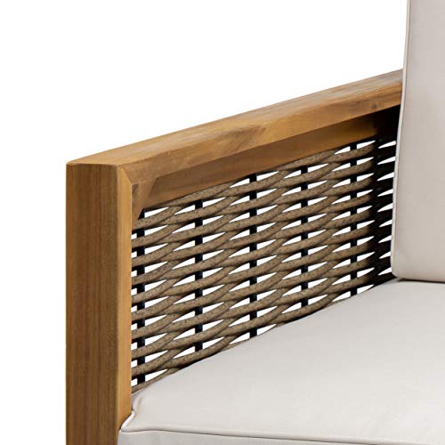 Christopher Knight Home Judith Outdoor Acacia Wood Club Chair with Wicker Accents (Set of 2), Teak Finish + Mixed Brown + Beige