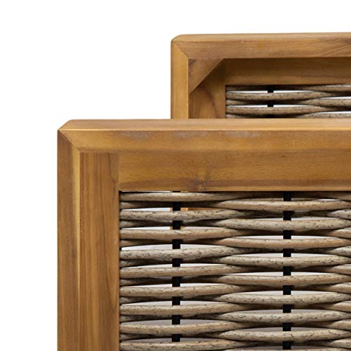 Christopher Knight Home Judith Outdoor Acacia Wood Club Chair with Wicker Accents (Set of 2), Teak Finish + Mixed Brown + Beige