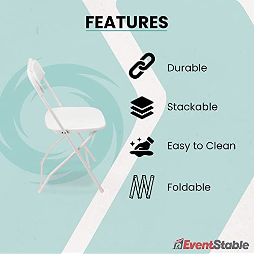 EventStable TitanPRO White Plastic Folding Chair - Lightweight Foldable Outdoor Chair - Durable Patio Chairs - Chairs Set for Parties Banquet Events - 10 Pack