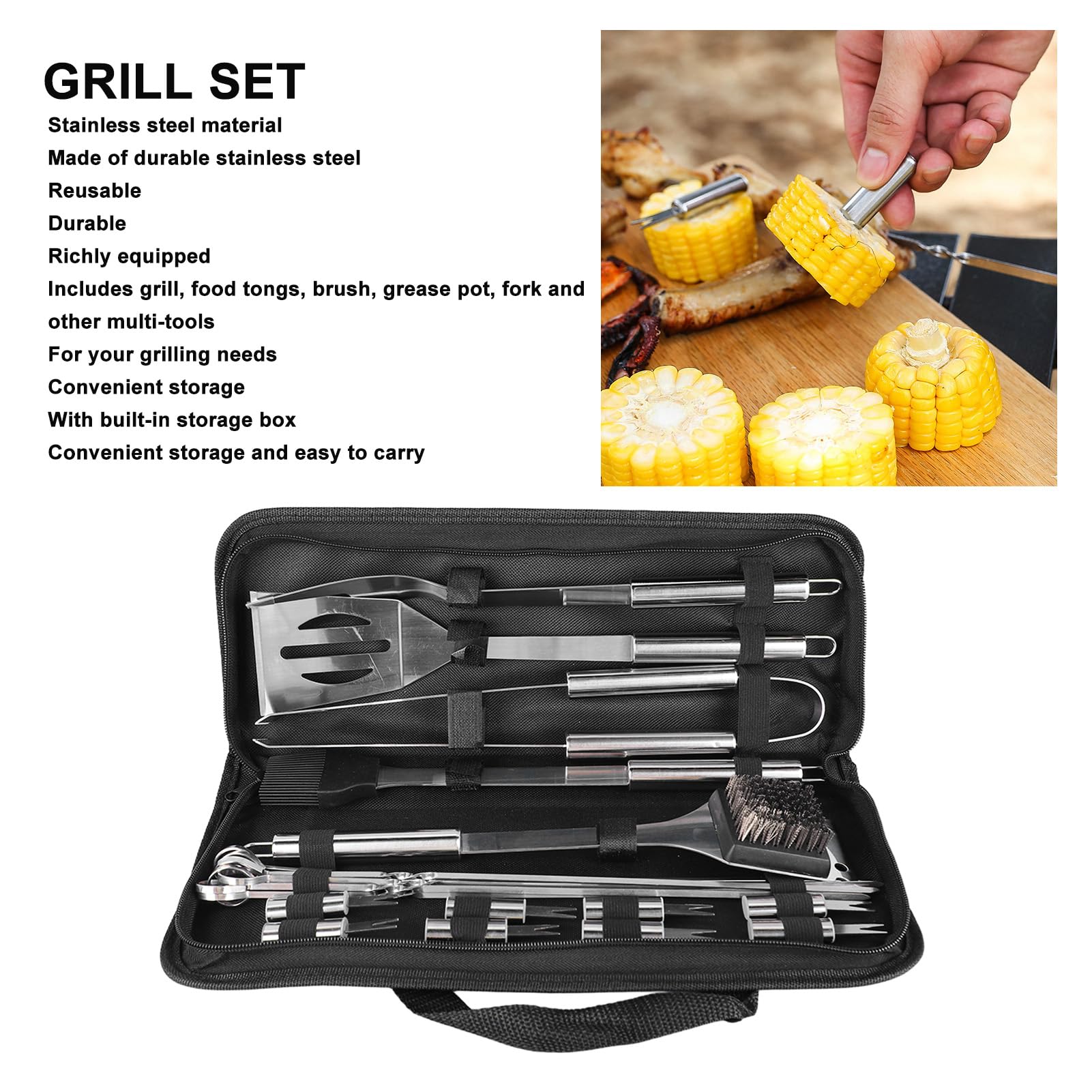 Sink Kitchen Bar Sink Hand 20PCS BBQ Grill Set Professional Stainless Steel Tongs Spatula Fork Brush Barbecue Tool Set for Outdoor Camping Travel