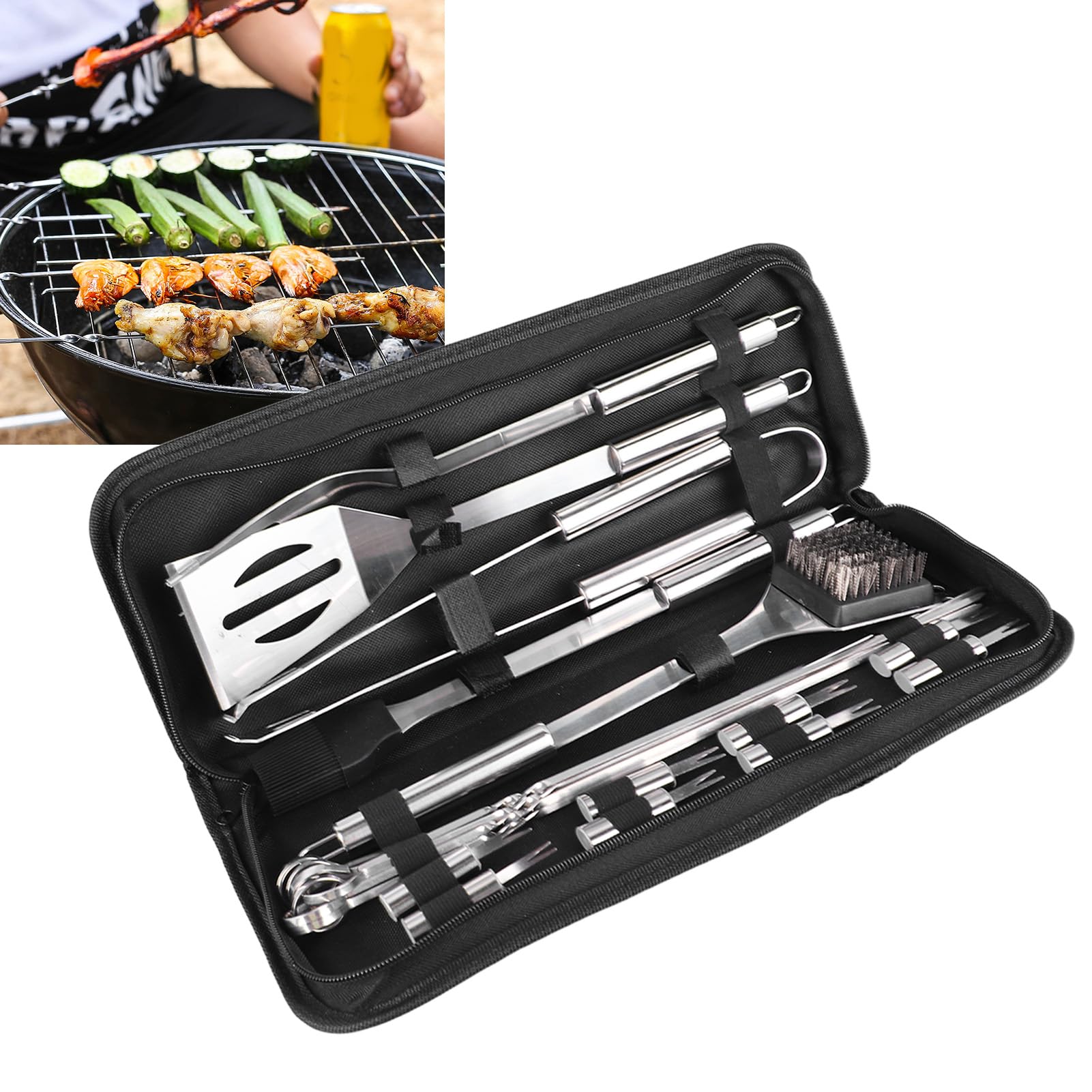 Sink Kitchen Bar Sink Hand 20PCS BBQ Grill Set Professional Stainless Steel Tongs Spatula Fork Brush Barbecue Tool Set for Outdoor Camping Travel