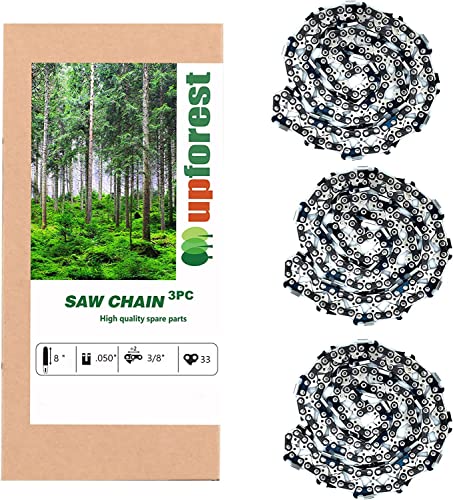 UPFOREST 8 Inch Pole Saws & Chainsaw Chain 3 Pcs S33 .050" Gauge, 3/8" LP pitch, 33 Drive Links Compatible with Chicago SWJ800E SWJ802E Sun Joe Harbor Freight 62896 68862 Earthwise Greenworks and More