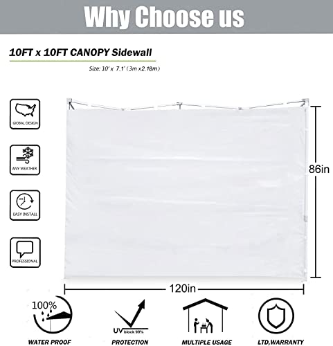 SCOCANOPY SideWall for 10x10 Canopy Frame, 3 Pack SunWall Only,White