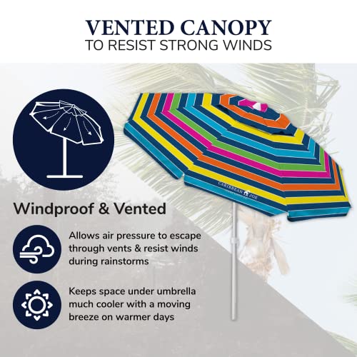 Caribbean Joe Chaby International Portable, Adjustable Tilt Beach Umbrella with UV Protection, 7 FT
