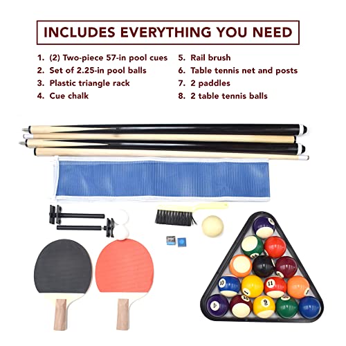 Hathaway Newport 7-ft Pool Table Tennis Combination with Dining Top, Two Storage Benches with Accessories - Driftwood