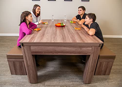 Hathaway Newport 7-ft Pool Table Tennis Combination with Dining Top, Two Storage Benches with Accessories - Driftwood