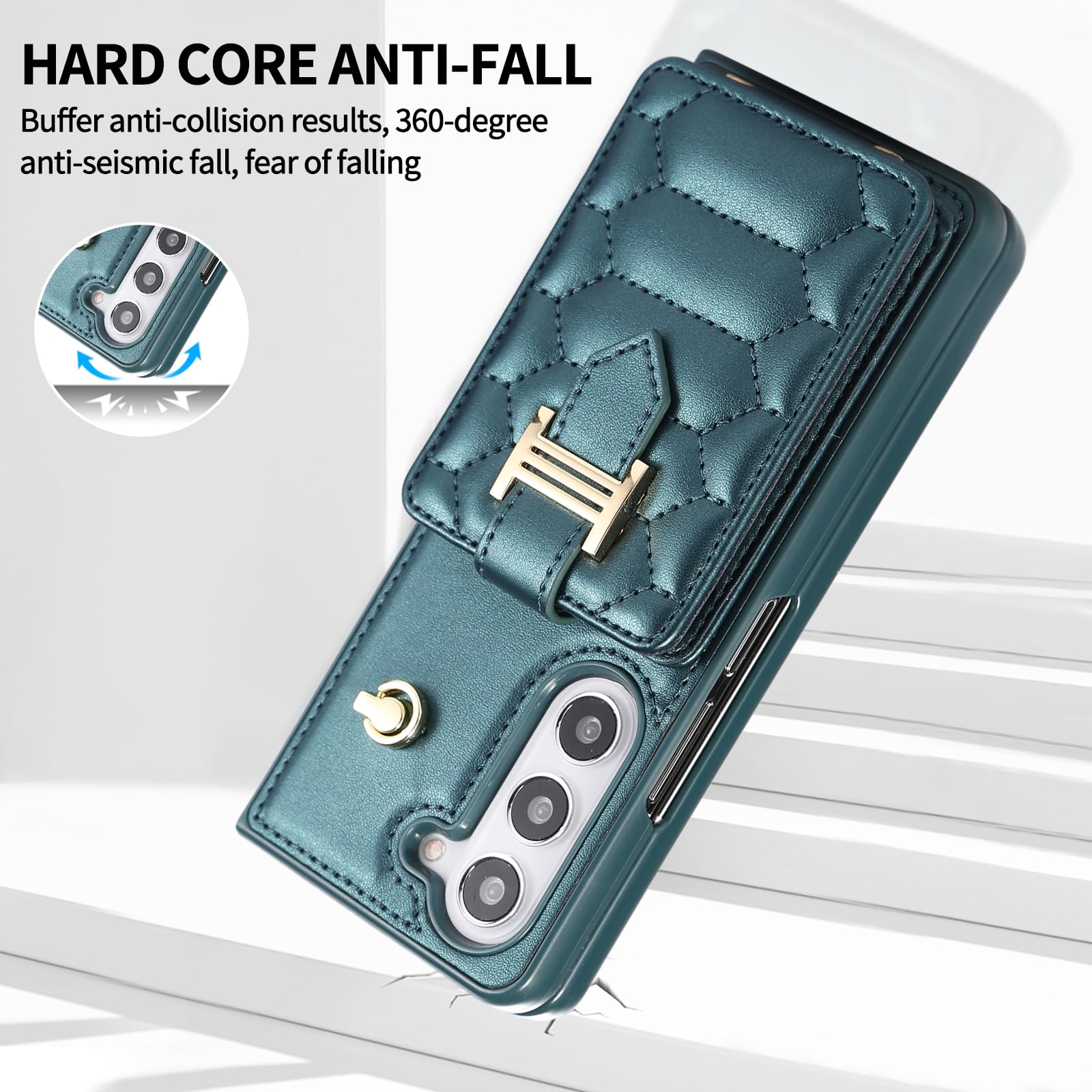 XIMAND for Samsung Galaxy Z Fold 5 Wallet Case with 2 Card Slots,Shockproof and Skin-Like Soft Leather,Stylish and Luxurious Perfect for Women.(DarkGreen)