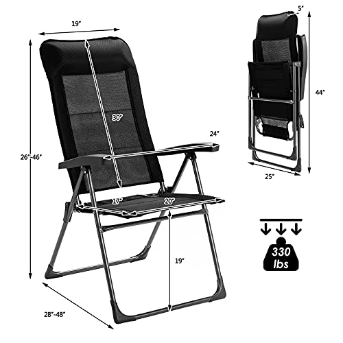 Goplus Folding Patio Sling Chairs, Portable Dining Chair with Headrest, 7 Level Adjustable Backrest, Outdoor Sling Back Chairs for Camping Backyard Garden, Set of 2
