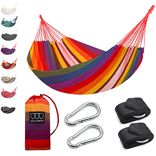 Gold Armour Hammock, Brazilian Style Hammock with Tree Straps for Hanging Durable Hammock, Portable Single Double Hammock for Camping Outdoor Indoor Patio Backyard (Rainbow)