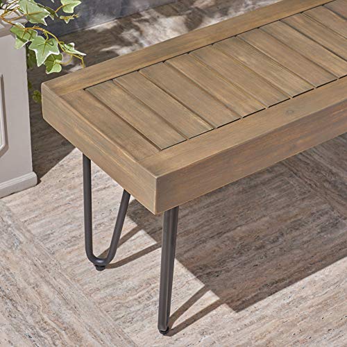 63'' Gray and Black Contemporary Rectangular Outdoor Bench