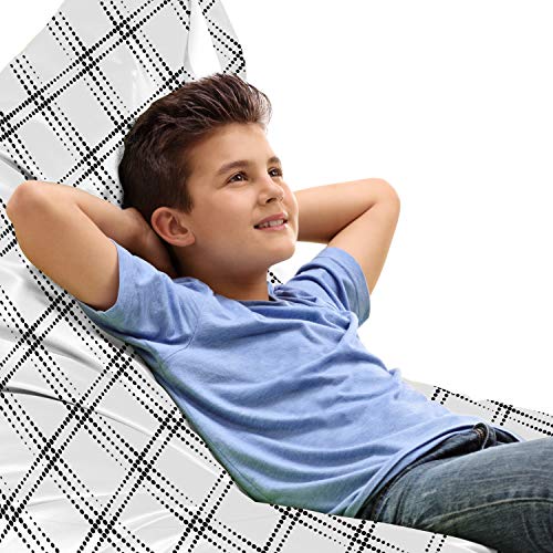 Ambesonne Geometric Lounger Chair Bag, Monochromatic Little Dotted Repetitive Rhombus Diamond Retro Mosaic Illustration, High Capacity Storage with Handle Container, Lounger Size, White Black