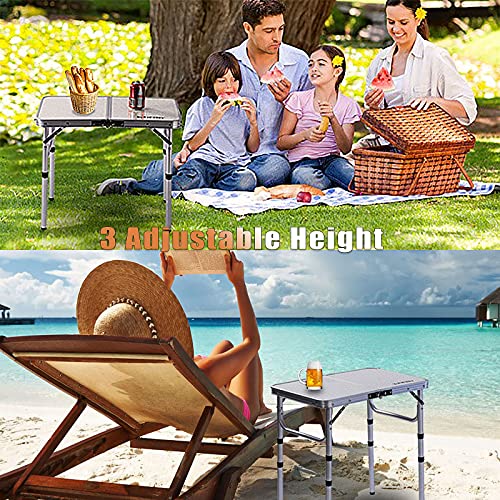 YUFIFAIRY Small Folding Table Portable, 24''L x16''W Foldable Camp Table with 3 Adjustable Height, Indoor Outdoor Lightweight Aluminum Table for Outdoor Cooking Picnic, (3 Heights)