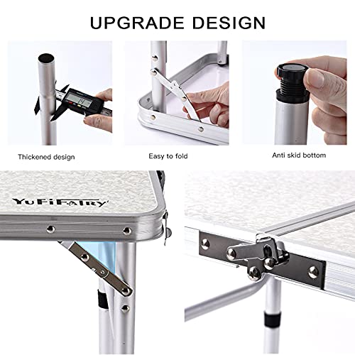 YUFIFAIRY Small Folding Table Portable, 24''L x16''W Foldable Camp Table with 3 Adjustable Height, Indoor Outdoor Lightweight Aluminum Table for Outdoor Cooking Picnic, (3 Heights)