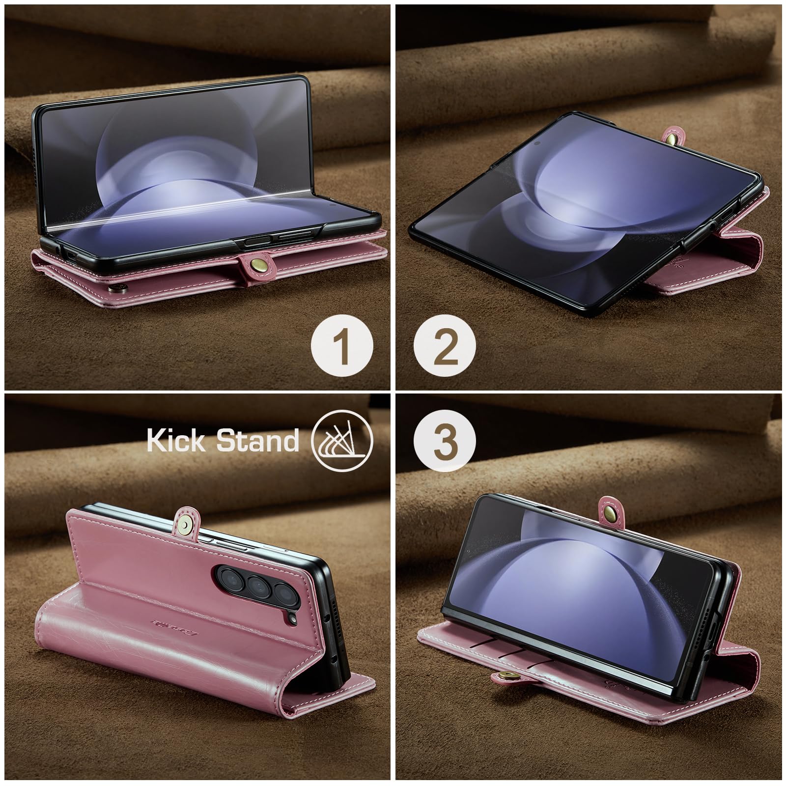 CaseMe for Samsung Galaxy Z Fold 5 5G Wallet Case,Soft PU Leather Flip Case Magnetic Stand Flip Protective Cover Leather Case with ID & Credit Card Slots Holder Case for Z Fold 5 5G (Pink)