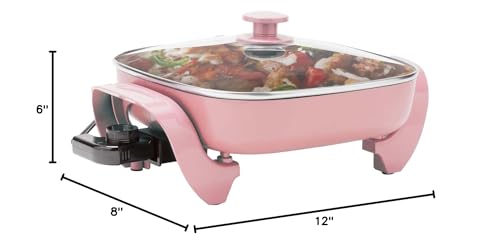 5QT Electric Skillet Nonstick with Glass Lid - 12" Ceramic Electric Fry Pan, Adjustable Temperature Control, Dishwasher Safe(Pink)