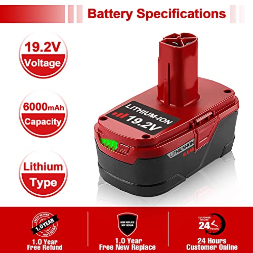 VANTTECH 2Pack Upgraded C3 19.2V 6.0Ah Lithium Battery Replace for Craftsman 19.2 Volt Battery DieHard C3 XCP 3130211004 130279005 11375 11045 1323903 315.115410 315.11485 315.PP2011 Cordless Battery
