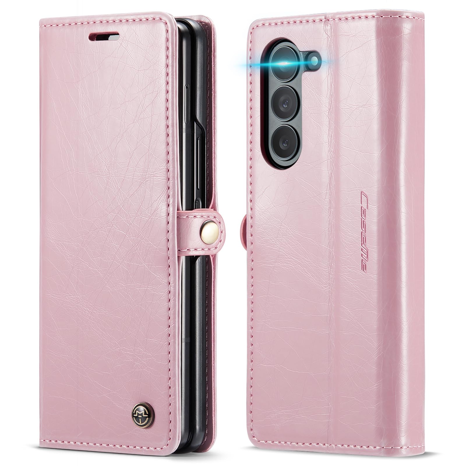 CaseMe for Samsung Galaxy Z Fold 5 5G Wallet Case,Soft PU Leather Flip Case Magnetic Stand Flip Protective Cover Leather Case with ID & Credit Card Slots Holder Case for Z Fold 5 5G (Pink)