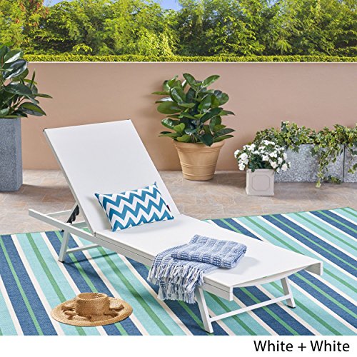 Christopher Knight Home Simon Outdoor Aluminum and Mesh Chaise Lounge, White/White