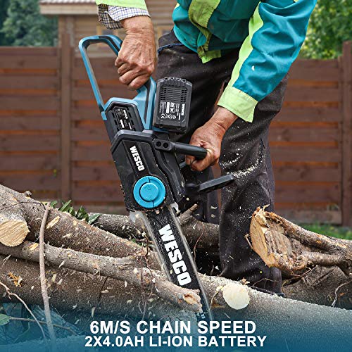 Cordless Chainsaw, WESCO Chain Saw, 2Pcs 4.0Ah Li-ion Battery and Charger Included, Tool-Free Chain Tensioning, Auto Chain Lubrication, Battery Power Chain Saws (40V - 12in)