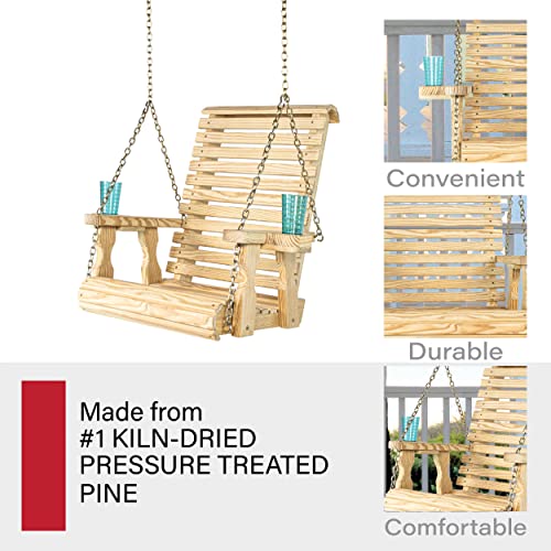 Amish Casual Heavy Duty Roll Back Pressure Treated Swing Chair with Cupholders (Unfinished)