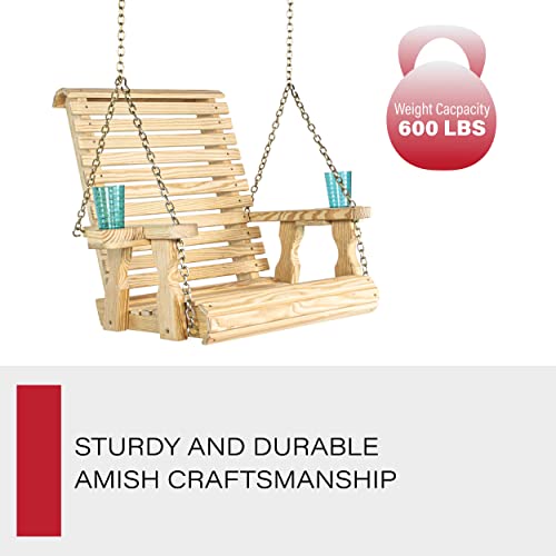 Amish Casual Heavy Duty Roll Back Pressure Treated Swing Chair with Cupholders (Unfinished)