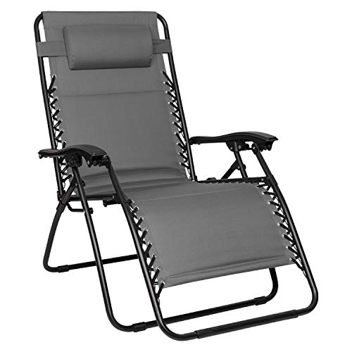 Devoko Zero Gravity Chair Outdoor Folding Lounge Chair Oversized Weight 420 Lbs Capacity Patio Recliner Chair for Poolside, Yard and Camping (Grey)