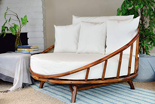 Zew Rattan Daybed Large Accent Sofa Chair Lawn Pool Garden Seating Pillows Bamboo Round Sofabed v.2021, Espresso with White Cushion
