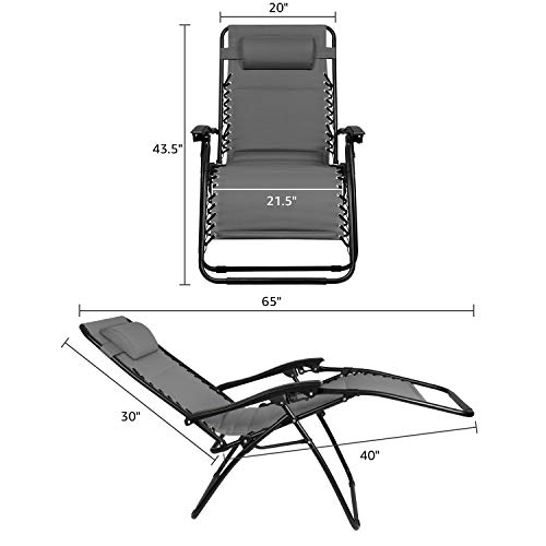 Devoko Zero Gravity Chair Outdoor Folding Lounge Chair Oversized Weight 420 Lbs Capacity Patio Recliner Chair for Poolside, Yard and Camping (Grey)