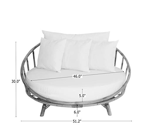 Zew Rattan Daybed Large Accent Sofa Chair Lawn Pool Garden Seating Pillows Bamboo Round Sofabed v.2021, Espresso with White Cushion