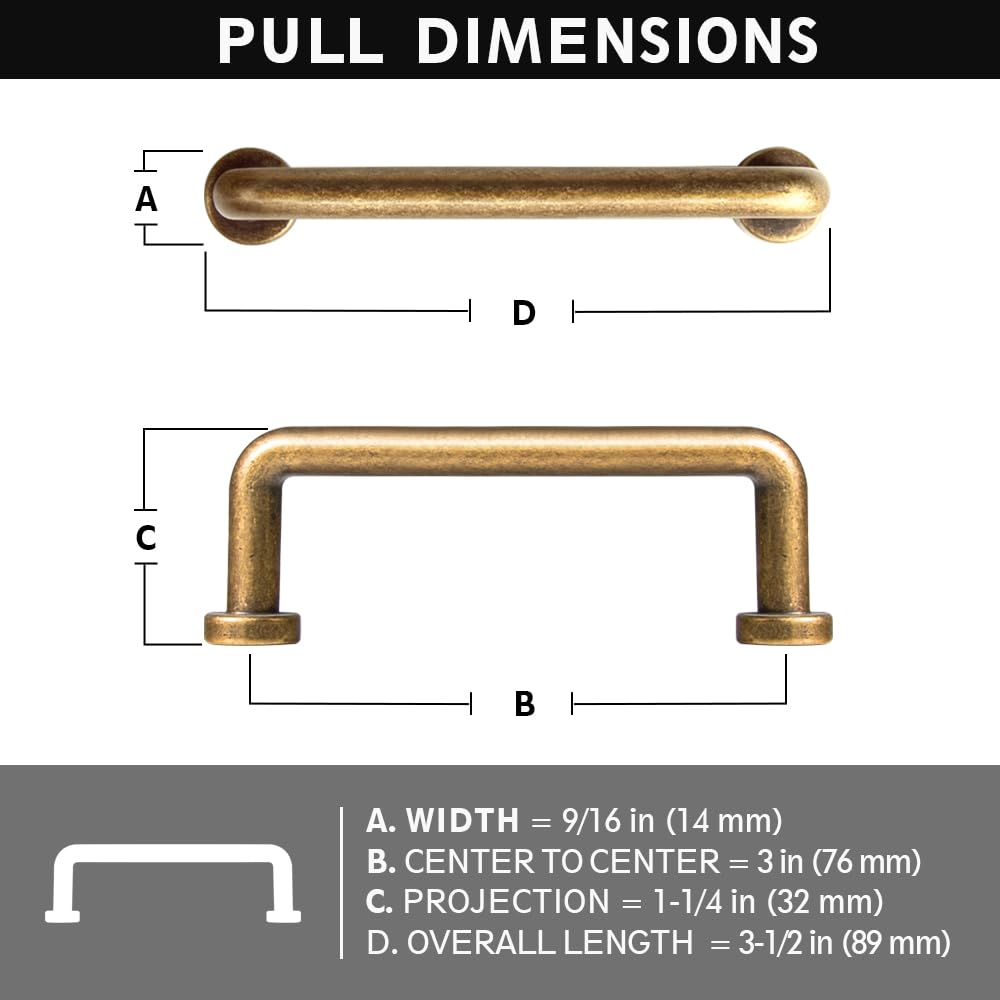 Yanxia Set of 24, 3 Inches Center to Center SleekTouch Antique Brass Cabinet Pulls - Contemporary Handles for Kitchen and Bathroom Cabinets Zinc Alloy Made Hardware