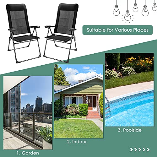 Giantex Set of 2 Patio Dining Chairs, Folding Patio Chairs, Outdoor Lawn Chairs with Adjustable Backrest and Headrest, Sling Camping Chairs, Portable Armchair for Porch Poolside Garden Backyard