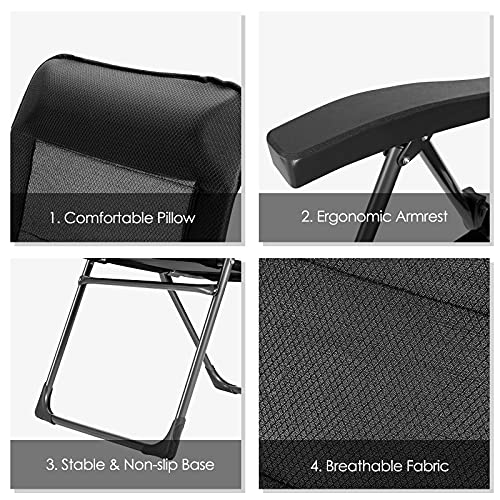 Giantex Set of 2 Patio Dining Chairs, Folding Patio Chairs, Outdoor Lawn Chairs with Adjustable Backrest and Headrest, Sling Camping Chairs, Portable Armchair for Porch Poolside Garden Backyard