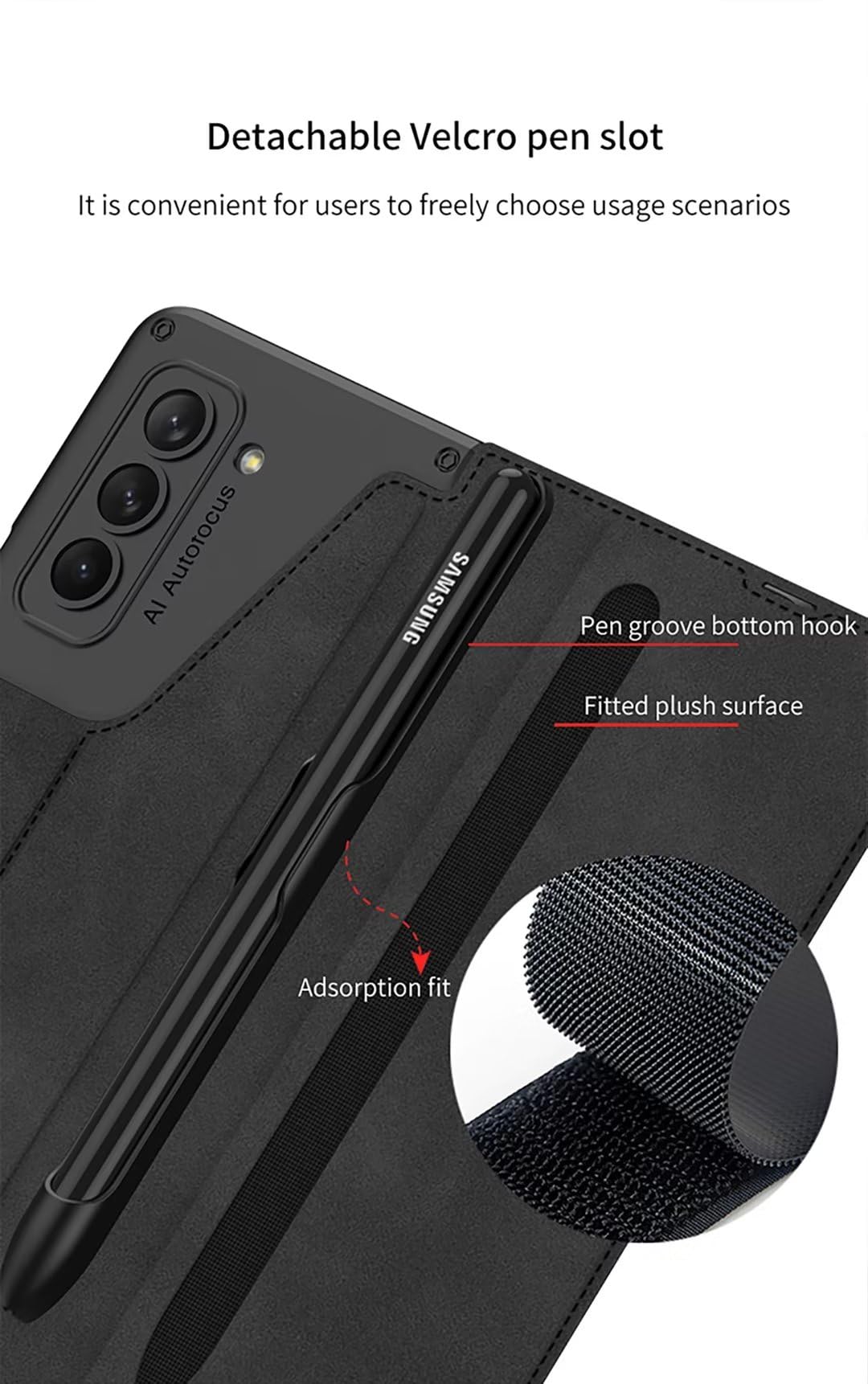 XIMAND for Samsung Galaxy Z Fold 5 5G Case with S Pen Holder (Removable),2 Card Slots,Explosion-Proof Glass,Protective Anti-Scratch,Hard Slim Leather Bracket Case with Screen Protector(Brown)