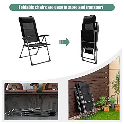 Giantex Set of 2 Patio Dining Chairs, Folding Patio Chairs, Outdoor Lawn Chairs with Adjustable Backrest and Headrest, Sling Camping Chairs, Portable Armchair for Porch Poolside Garden Backyard