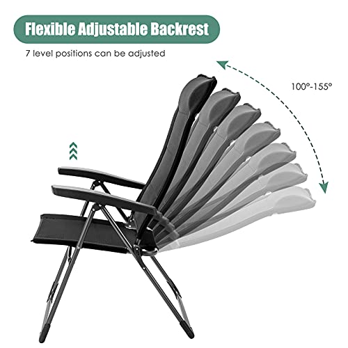 Giantex Set of 2 Patio Dining Chairs, Folding Patio Chairs, Outdoor Lawn Chairs with Adjustable Backrest and Headrest, Sling Camping Chairs, Portable Armchair for Porch Poolside Garden Backyard