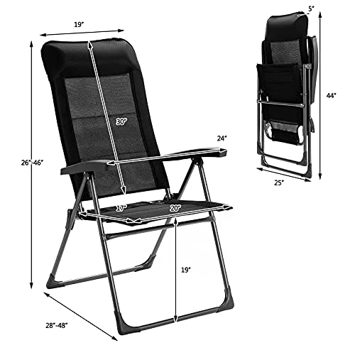 Giantex Set of 2 Patio Dining Chairs, Folding Patio Chairs, Outdoor Lawn Chairs with Adjustable Backrest and Headrest, Sling Camping Chairs, Portable Armchair for Porch Poolside Garden Backyard