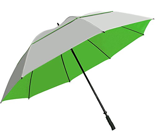 SunTek 68” Golf Umbrella, Windproof & Waterproof Umbrellas with Vented Double Canopy, Reflective UV Protection, Large Umbrella for Golf, Sport & Travel (Silver/Green)