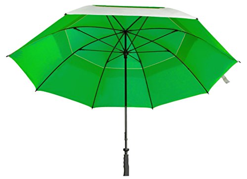 SunTek 68” Golf Umbrella, Windproof & Waterproof Umbrellas with Vented Double Canopy, Reflective UV Protection, Large Umbrella for Golf, Sport & Travel (Silver/Green)