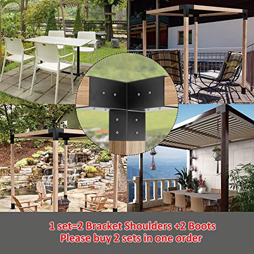 TOMCHY Pergola Brackets Kit Heavy Duty with Post Base Pergola Brackets 4x4 inches DIY Pergola Kit with Steel Brackets and Pergola Brackets Boot Shoulder and Lag Bolts (2 Bracket Shoulders +2 Boots)