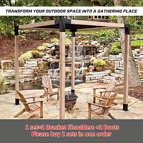 TOMCHY Pergola Brackets Kit Heavy Duty with Post Base Pergola Brackets 4x4 inches DIY Pergola Kit with Steel Brackets and Pergola Brackets Boot Shoulder and Lag Bolts (2 Bracket Shoulders +2 Boots)
