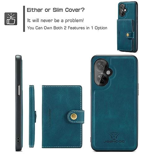 Hongxinyu Case for OnePlus Nord N30 5G / Nord CE 3 Lite 5G, Detachable Magnetic Wallet Card Cash Slot Case Cover Support Wireless Charging Functional Kickstand (Teal)