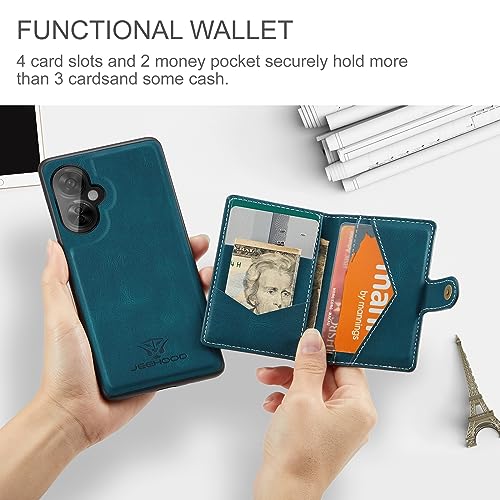 Hongxinyu Case for OnePlus Nord N30 5G / Nord CE 3 Lite 5G, Detachable Magnetic Wallet Card Cash Slot Case Cover Support Wireless Charging Functional Kickstand (Teal)